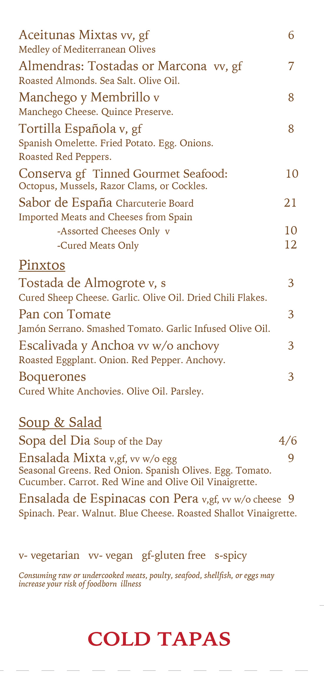 La Feria Menu 2022 | La Feria + Cata Vino